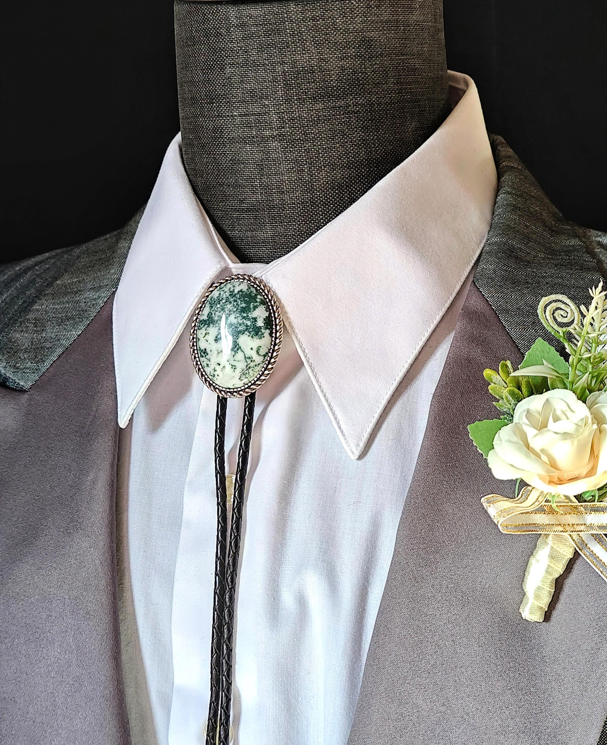 Custom Bolo Tie With White and Green Tree Agate- Custom Wedding Tie ...