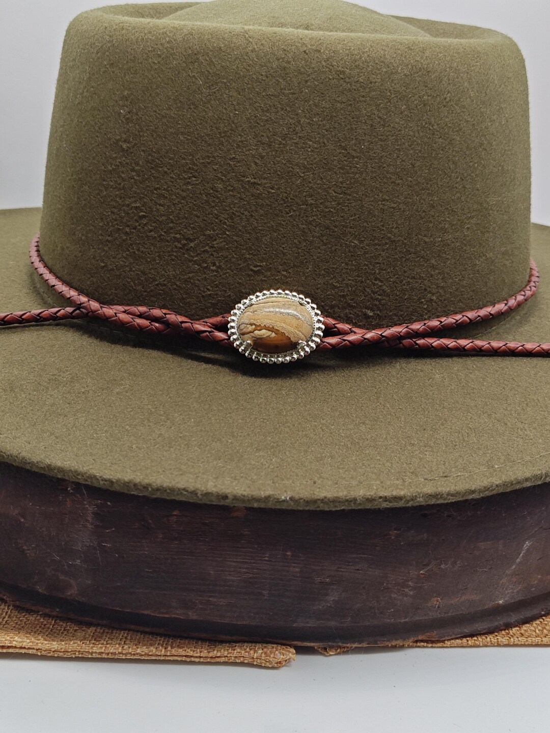 Leather Cowboy Hat Band With Picture Jasper - Hat Jewelry - Hat ...