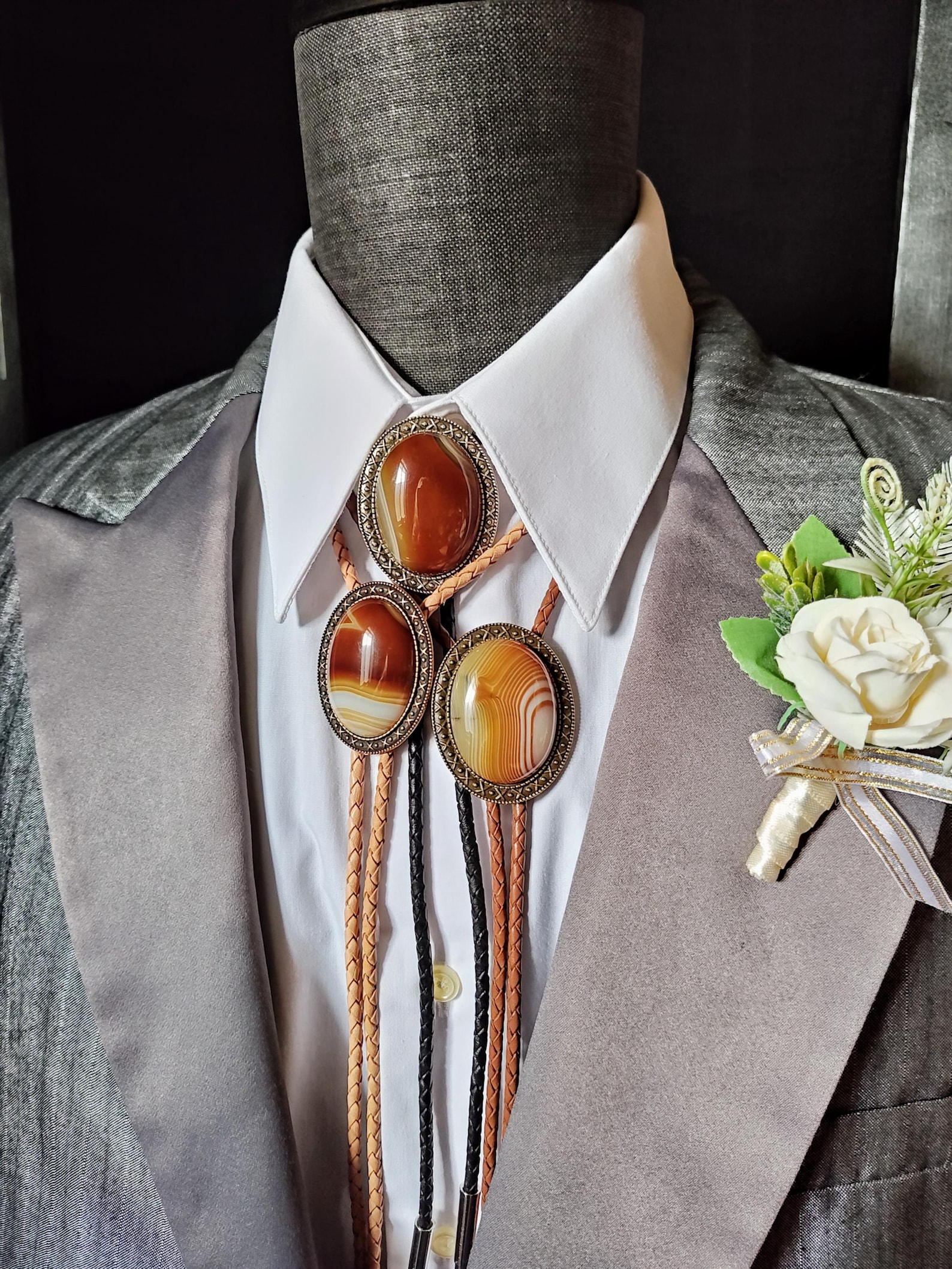 Custom Agate Bolo Tie With Brown Agate -custom Wedding Bolo Tie ...