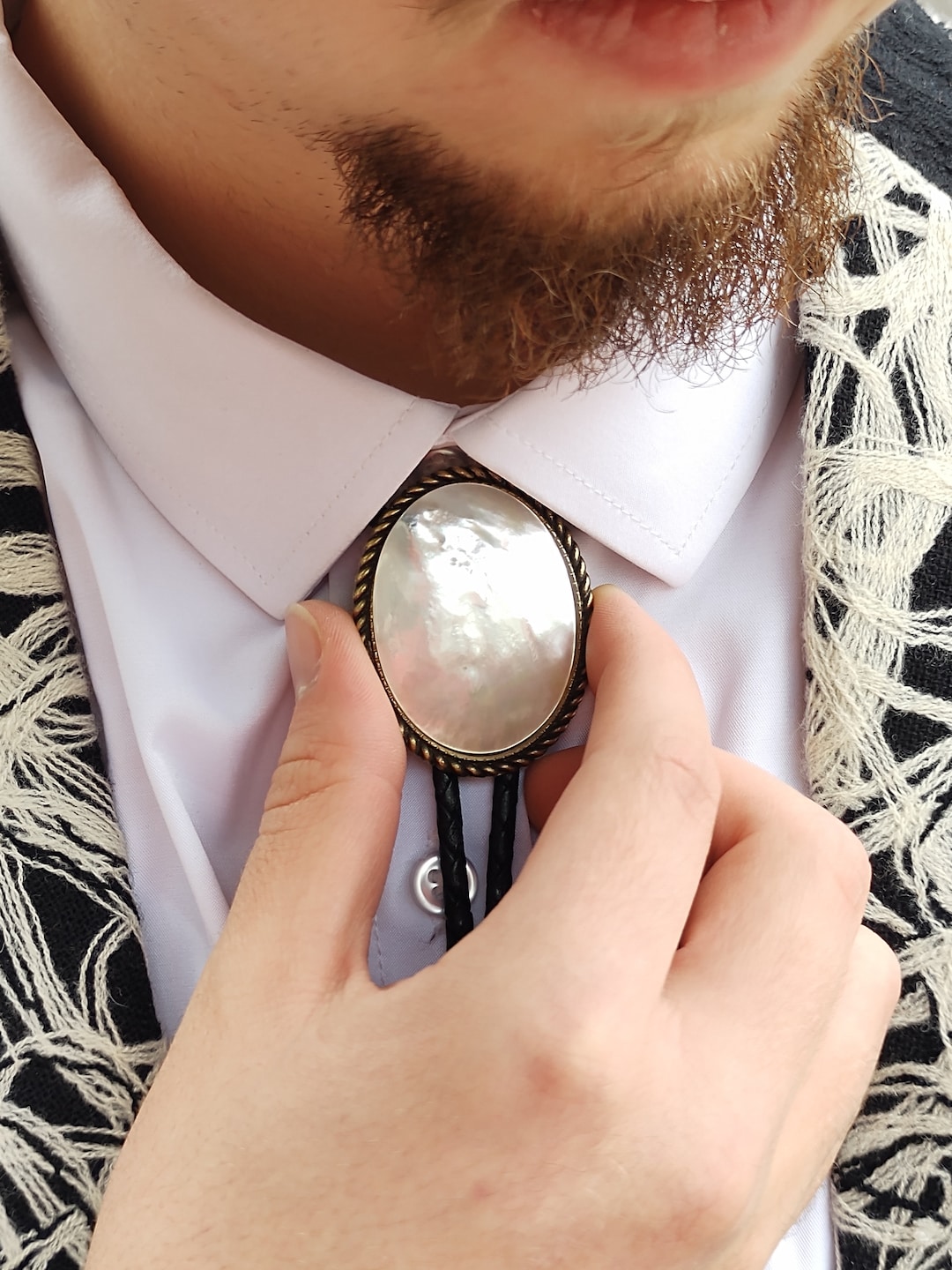 Custom Pearl Bolo Tie With Mother of Pearl Gemstone- Classy Wedding Tie ...