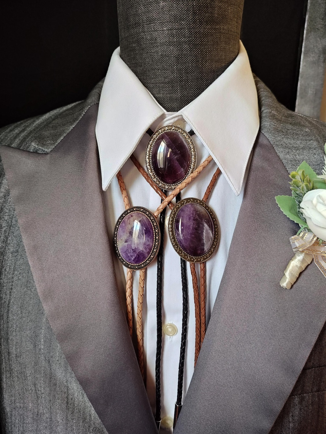 Custom Amethyst Bolo Tie With Purple Amethyst -custom Wedding Bolo Tie ...
