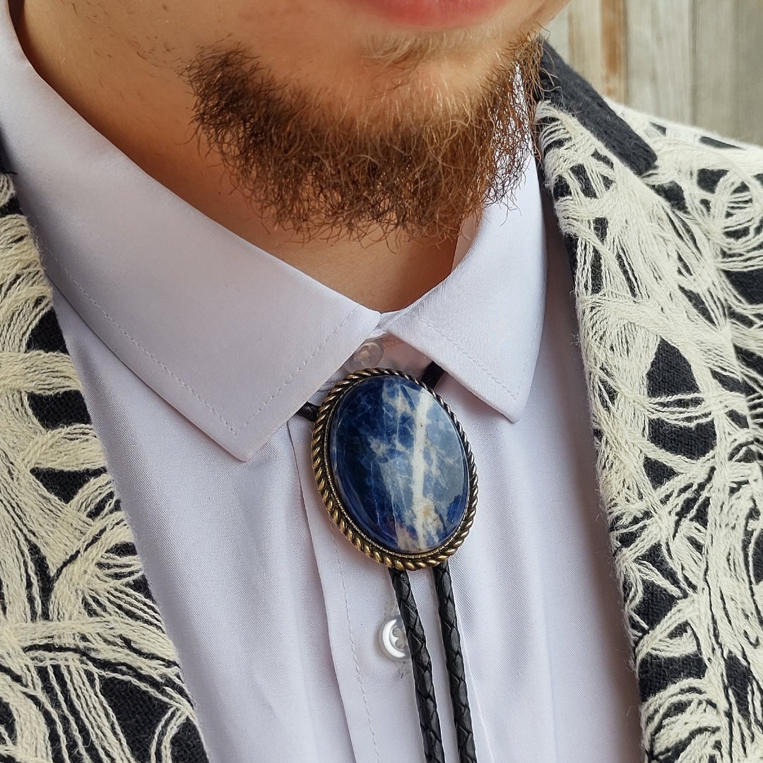 Custom Bolo Tie With Blue Sodalite- Wedding Bolo Tie - Blue Stone ...