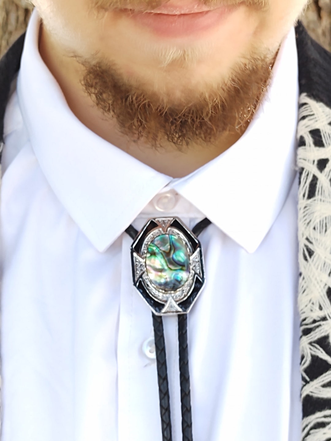 Custom Bolo Tie With Abalone Paua Shell Stone - Fancy Bolo Tie -men's ...