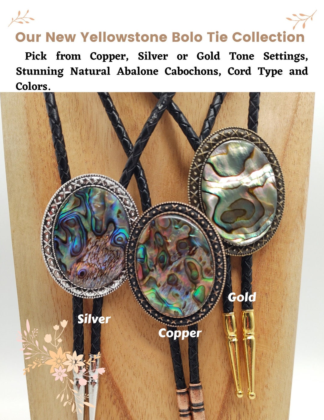 Abalone Bolo Tie Wedding Bolo Tie Custom Bolo Tie Silver, Copper or ...