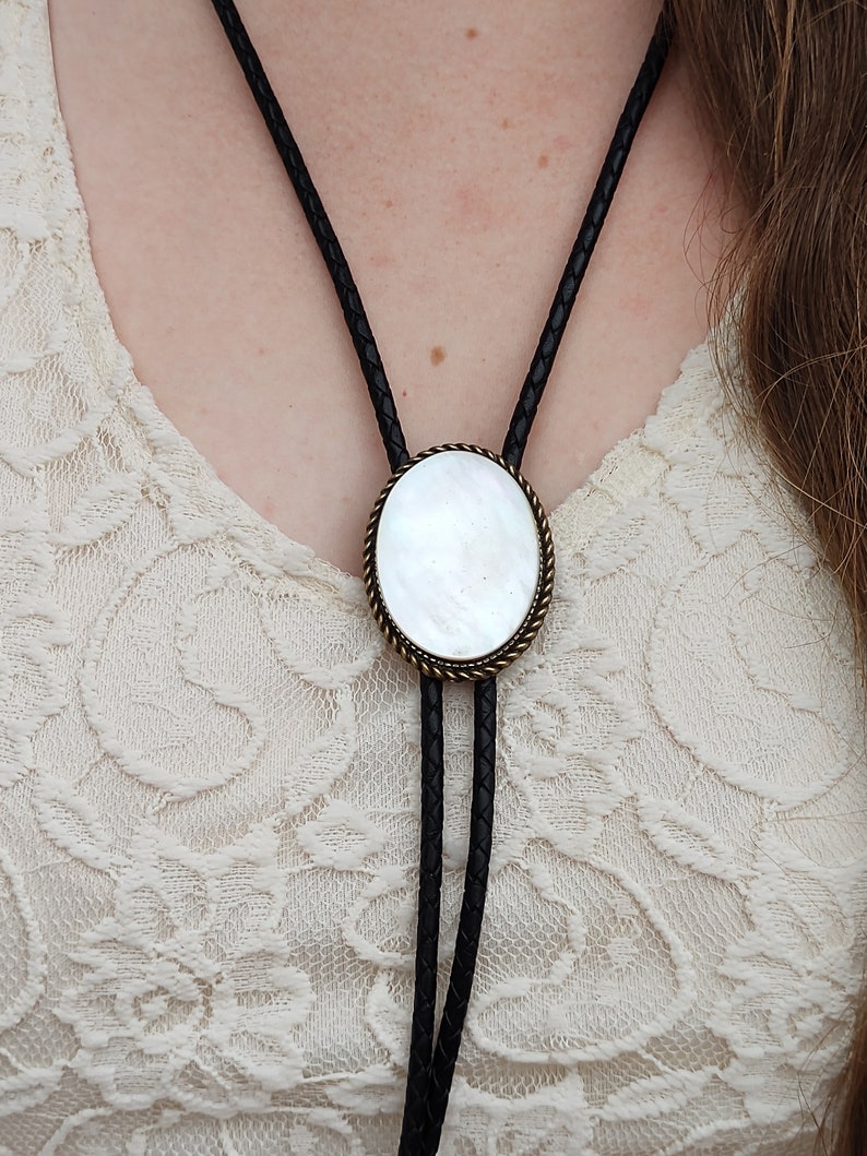 Custom Pearl Bolo Tie With Mother of Pearl Gemstone- Classy Wedding Tie - Men's Bolo Tie Gold or ...