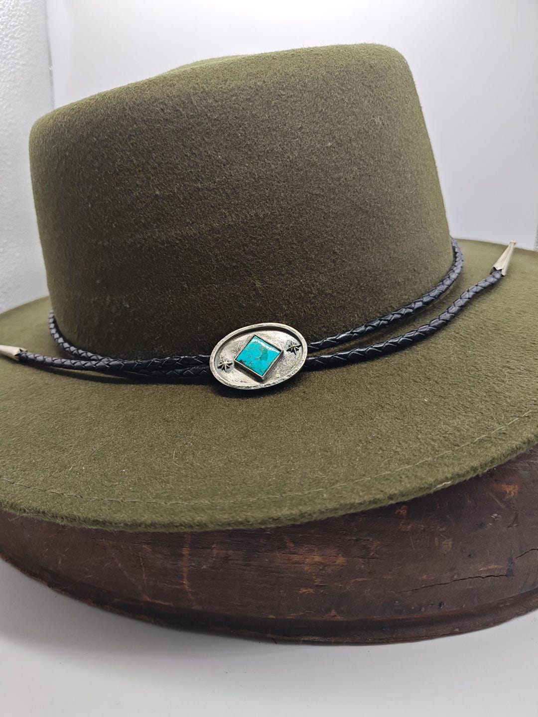 Leather Cowboy Hat Band With Turquoise in Sterling Silver - Western ...
