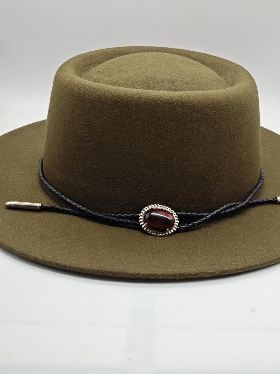 Leather Hat Band With Red Tiger's Eye Stone - Women's or Men's Hatband ...
