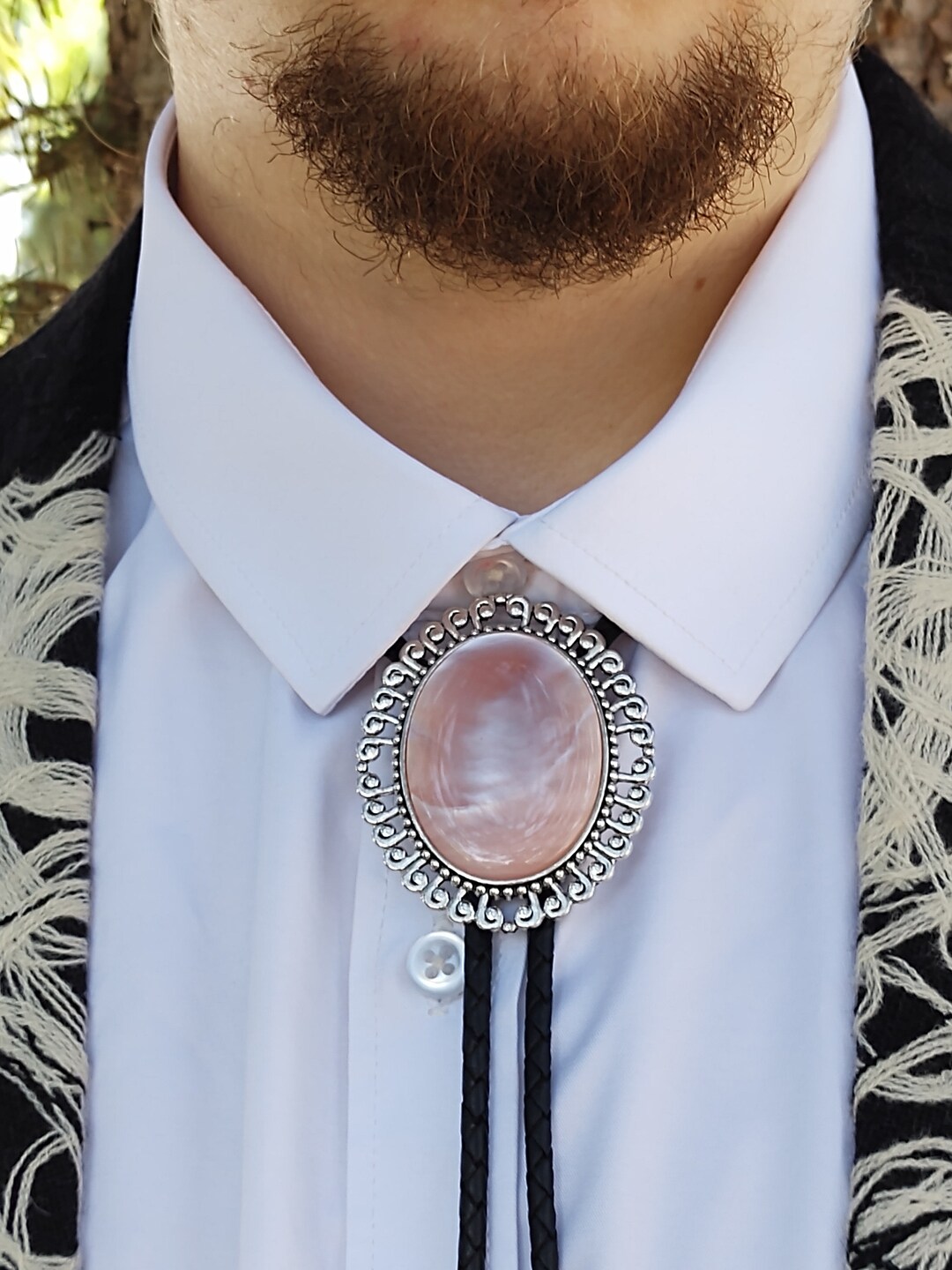Custom Bolo Tie With Pink Mother of Pearl Stone Shell- Western Necktie ...