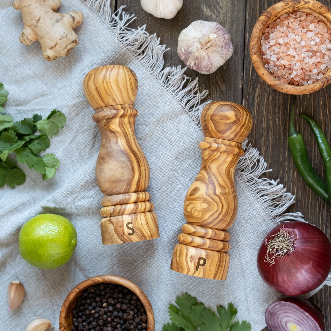Salt and Pepper Shakers Personalized Shakers Olive Wood Pepper Salt ...