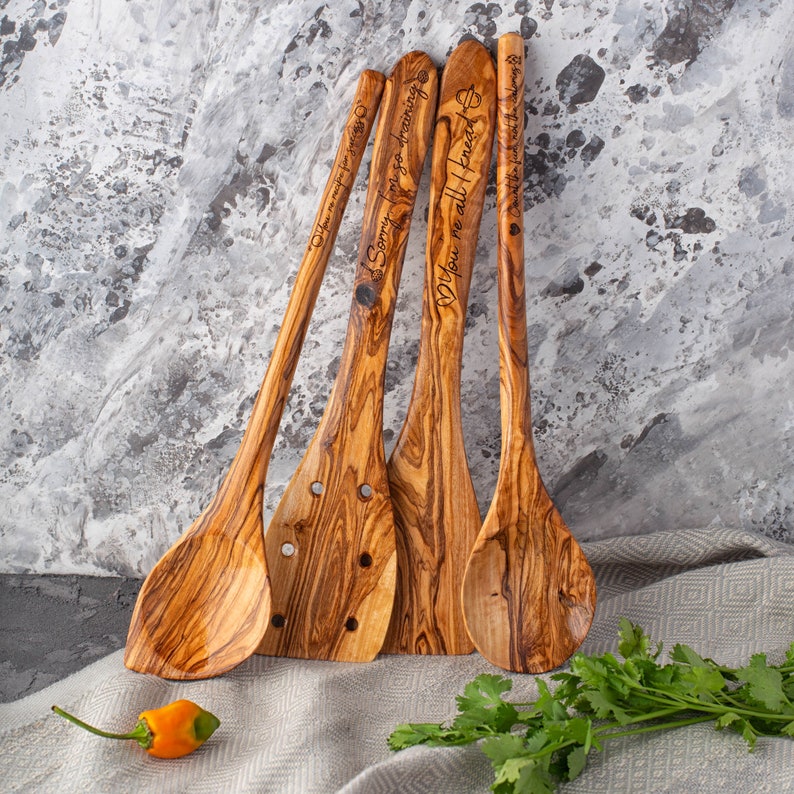 Personalized Wooden Kitchen Utensils – Set of 4, Engraved Utensils ...