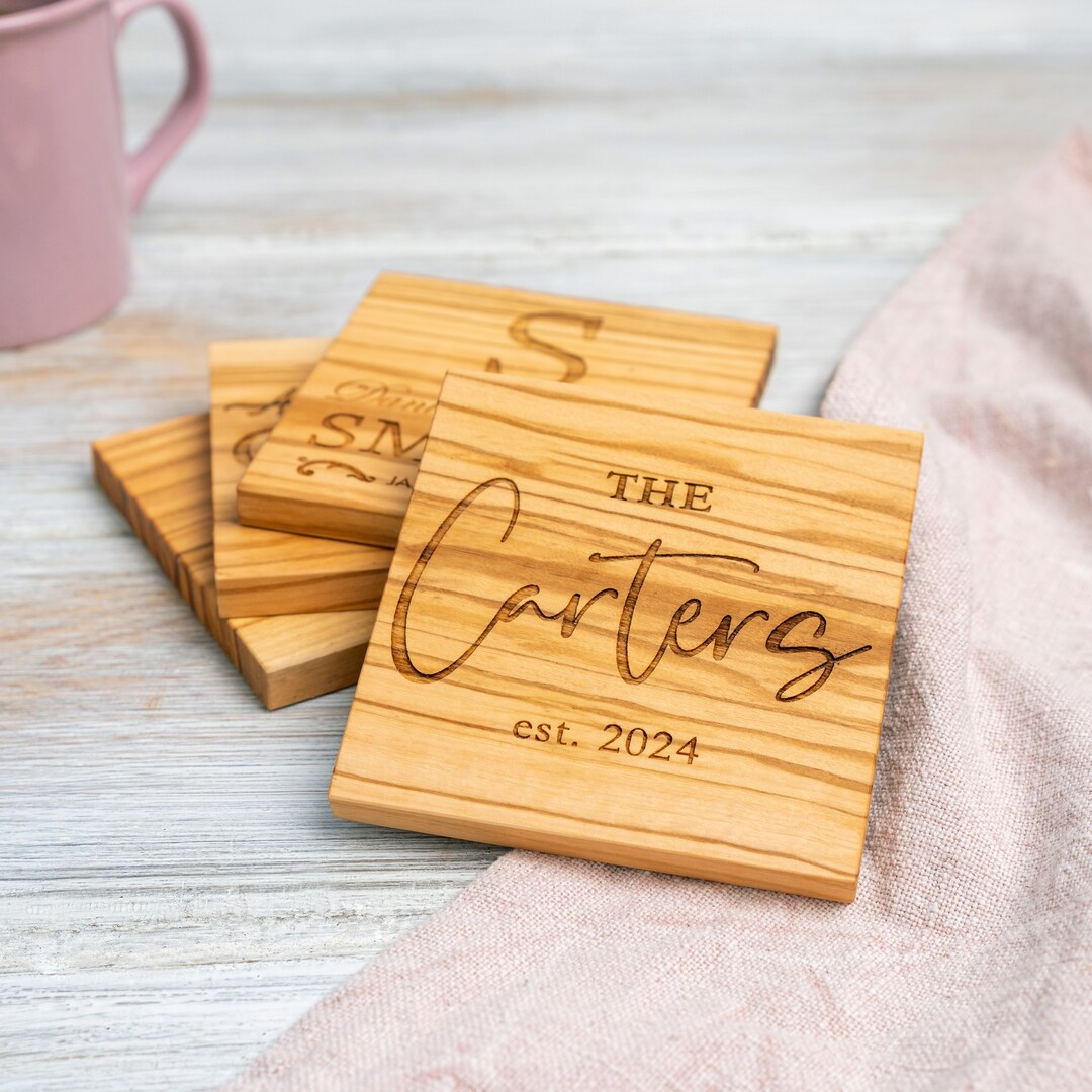 Personalized Coasters Set, Wooden Coasters Engraved, Custom Coasters ...