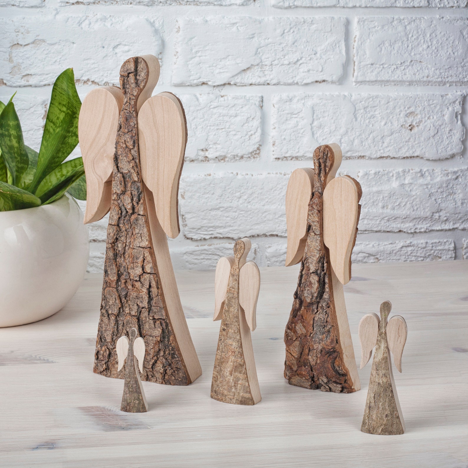 Wood Angel Figurines, Angel Decor, in Memory Gift, Christian Sympathy ...