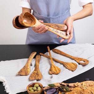 Olive Wood Utensil Set, Personalized Utensils, Engraved Utensils for ...