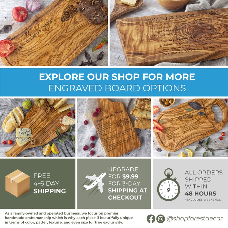 Engraved Wood Board, Personalized Recipe Cutting Board, Engraved Recipe ...