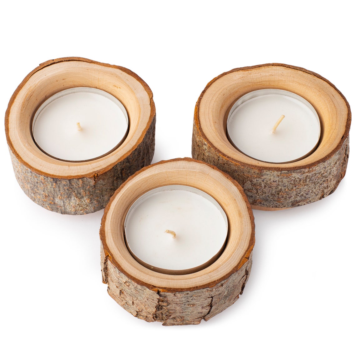 Wood Tealight Candle Holder Set With With White Tea Lights - Etsy