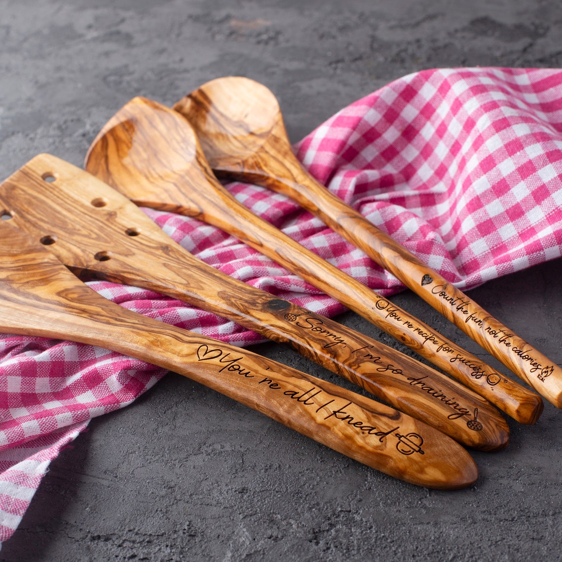 Olive Wood Utensil Set 4pc Wooden Utensils for Cooking - Etsy