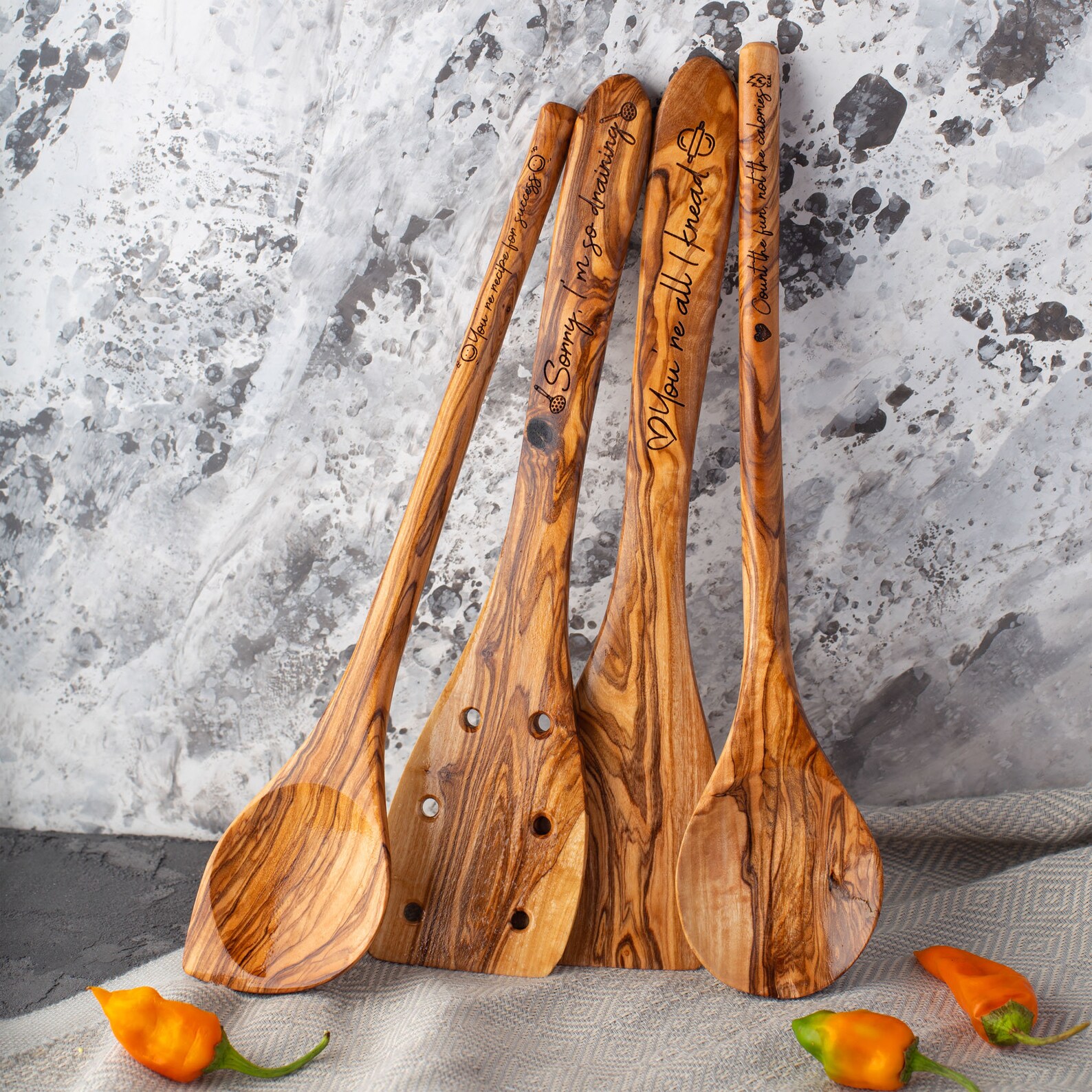 Personalized Wooden Kitchen Utensils – Set of 4, Engraved Utensils ...