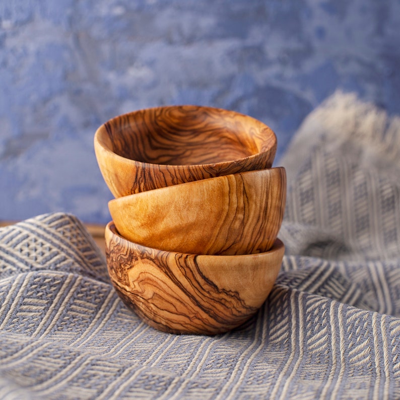 Small Olive Wood Bowls, Decorative Wooden Bowls for Snack, Candy, and ...