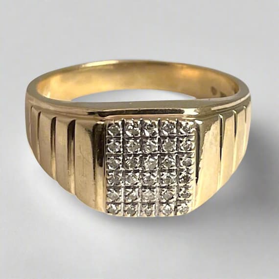 10K Yellow Gold Pave 0.15ct Diamond Grid Ring - Gem