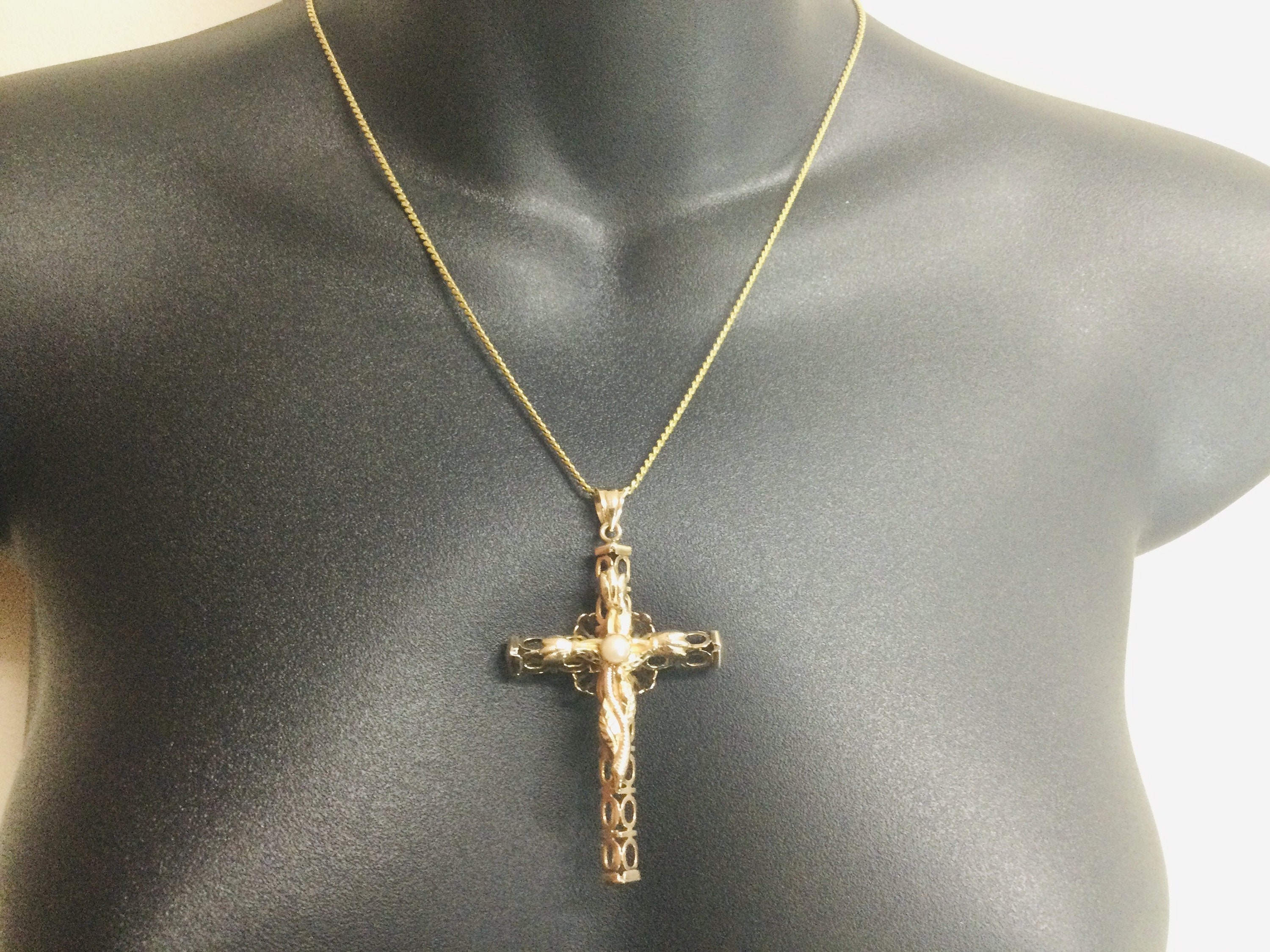 14k Yellow Gold Genuine Pearl June Birthstone Cross Pendent - Etsy