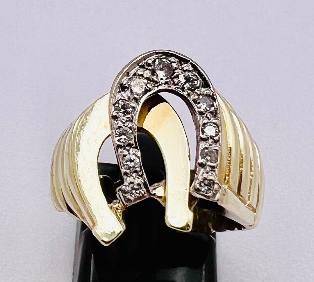 14k Yellow Gold Diamond Double Horseshoe Ring - Etsy