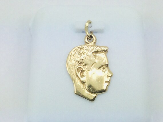 10k Yellow Gold Side Profile Face Boy Pendent - Gem