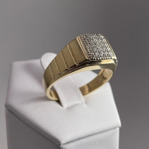 10K Yellow Gold Pave 0.15ct Diamond Grid Ring - Gem