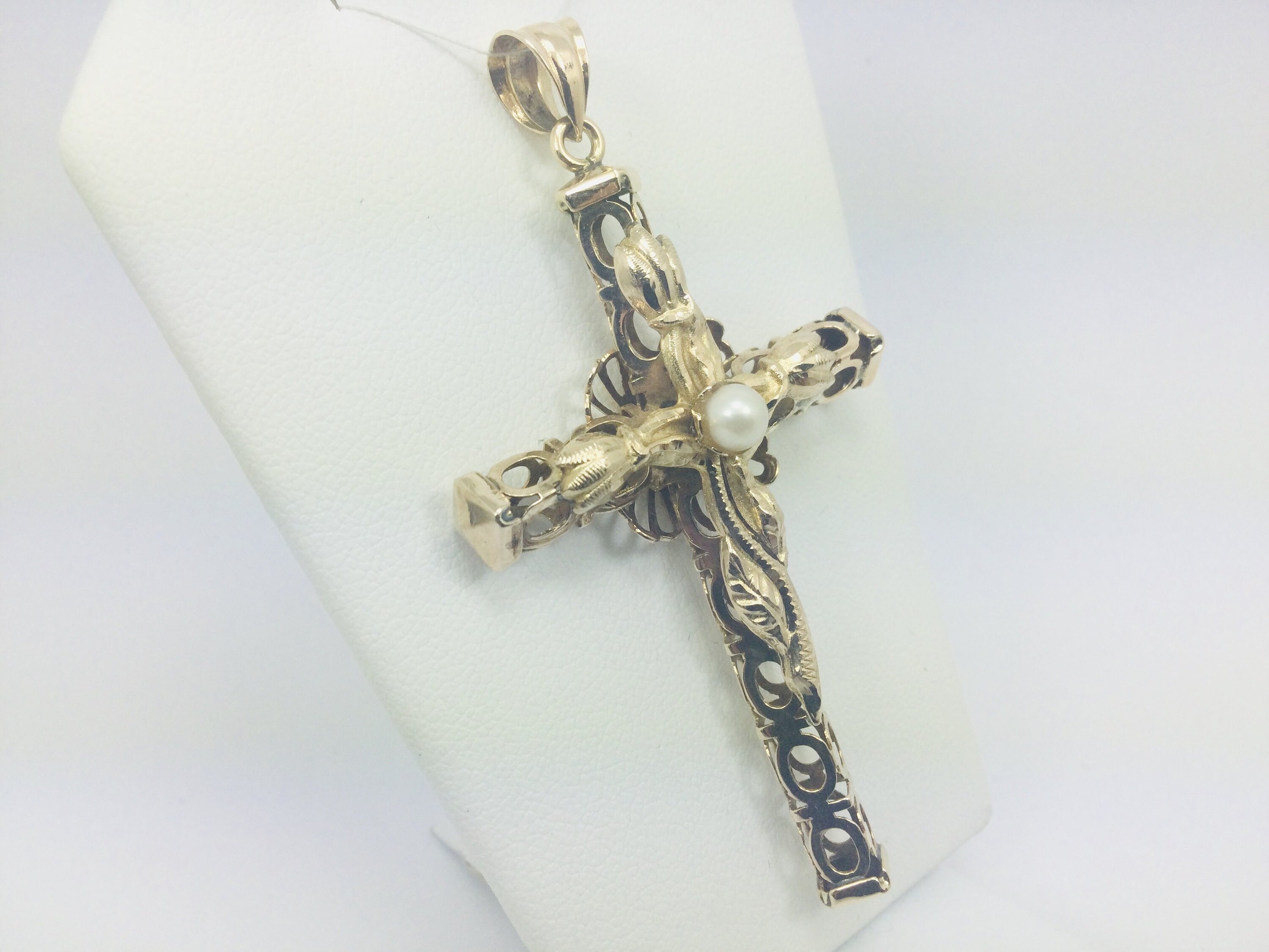 14k Yellow Gold Genuine Pearl June Birthstone Cross Pendent - Etsy