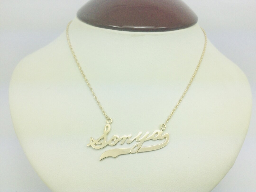 14k Yellow Gold 'sonya' Cursive Name Necklace - Etsy