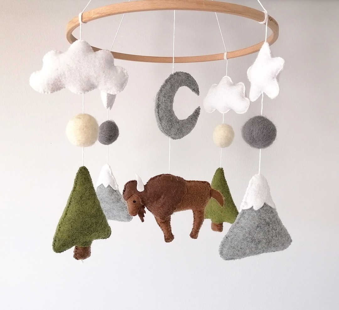Bison Crib Mobile Nursery,felt Buffalo Mobile,wisent Mobile,woodland ...