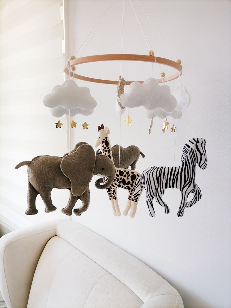 Africa Animals Crib Mobile for Neutral Nursery,felt,giraffe,zebra ...