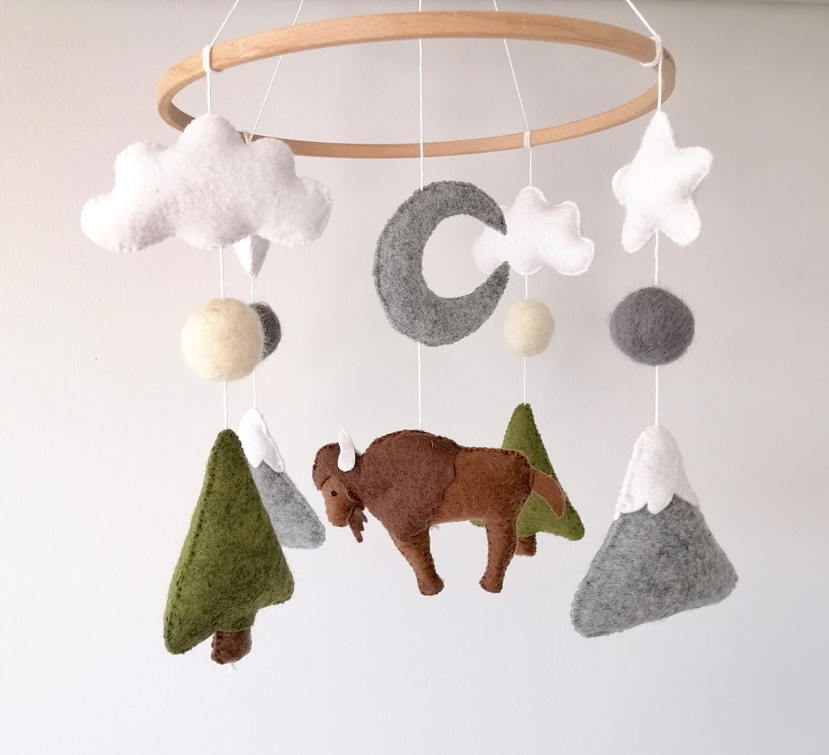 Bison Crib Mobile Nursery,felt Buffalo Mobile,wisent Mobile,woodland ...