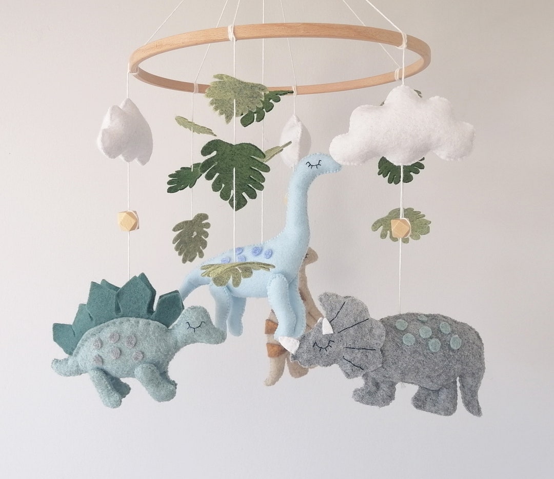 Dinosaur Crib Mobile for Boy Nursery,wool Felt Dino Cot Mobile,baby ...