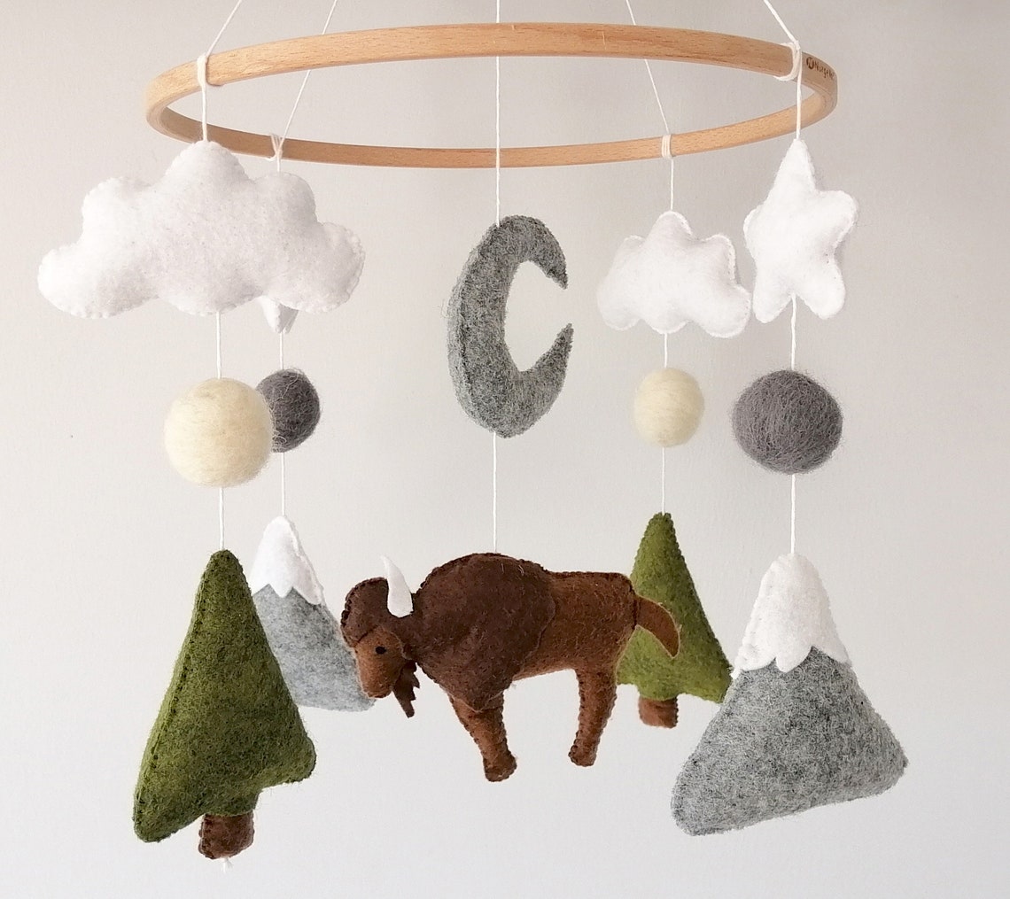 Bison Crib Mobile Nursery,felt Buffalo Mobile,wisent Mobile,woodland ...