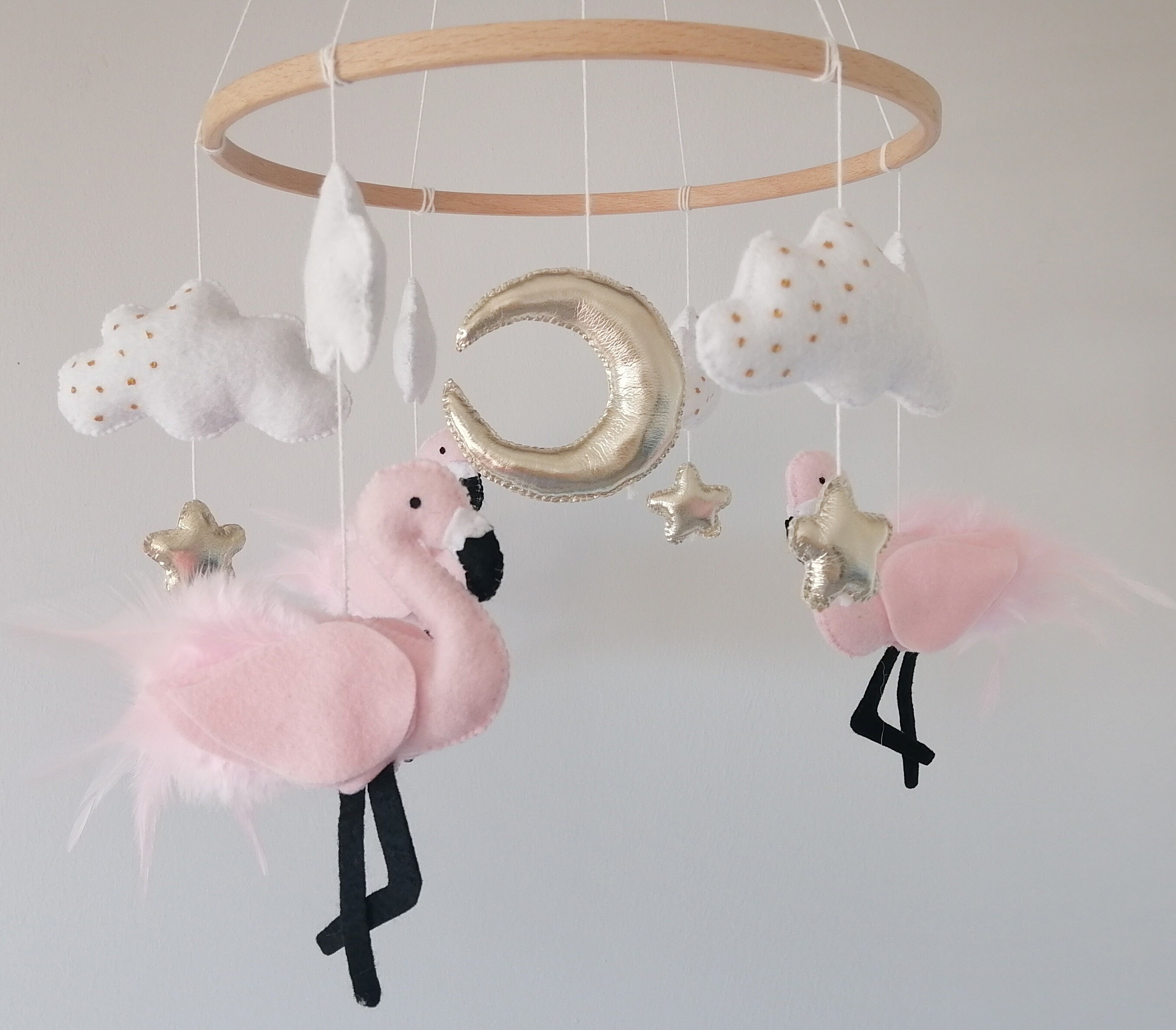 Flamingo Baby Mobile for Girl Nursery,felt Cloud Star Moon White Gold ...