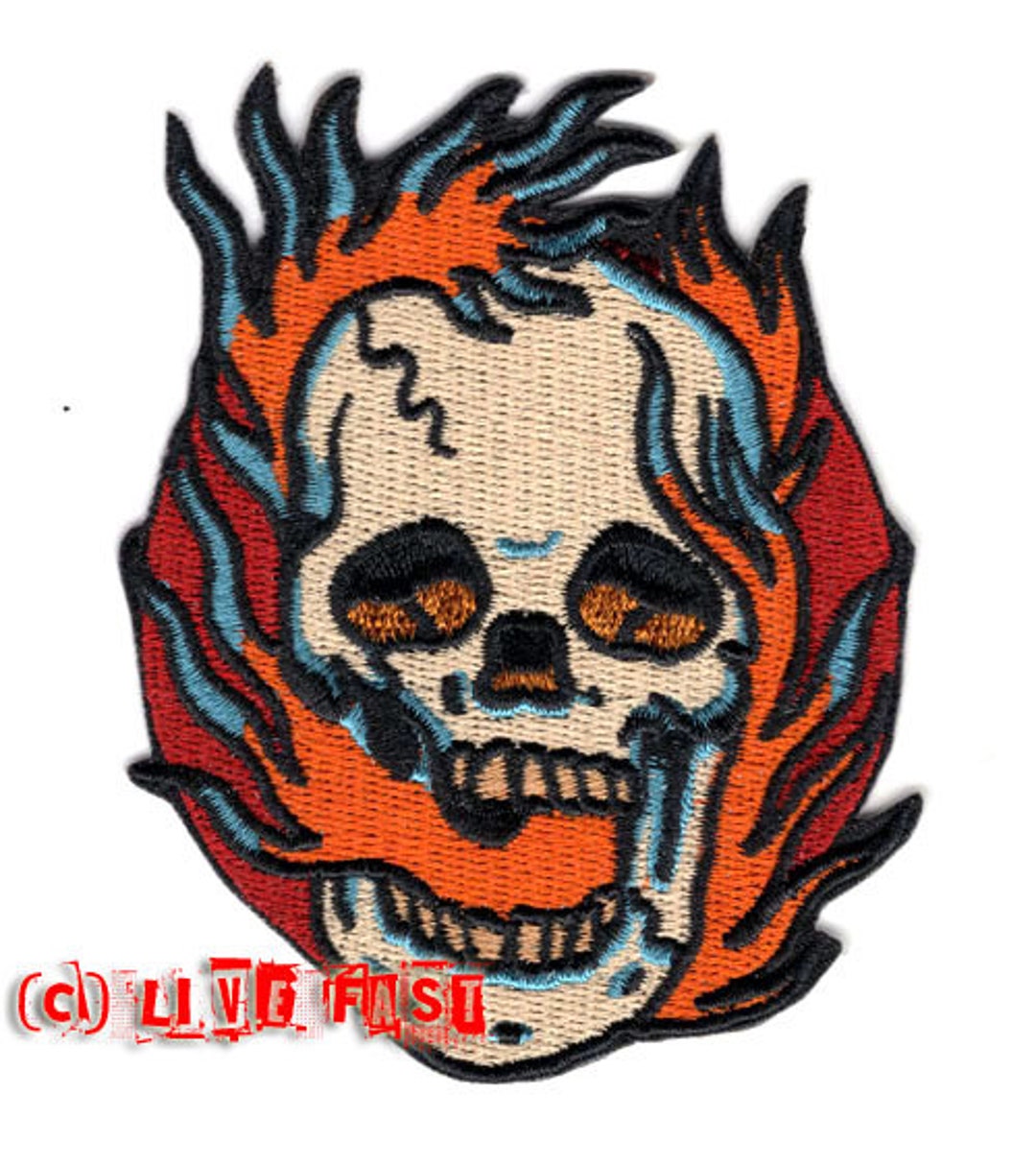 SKULL & FLAMES PATCH Chopper Motorcycle Biker Patches Vintage Tattoo Art - Etsy