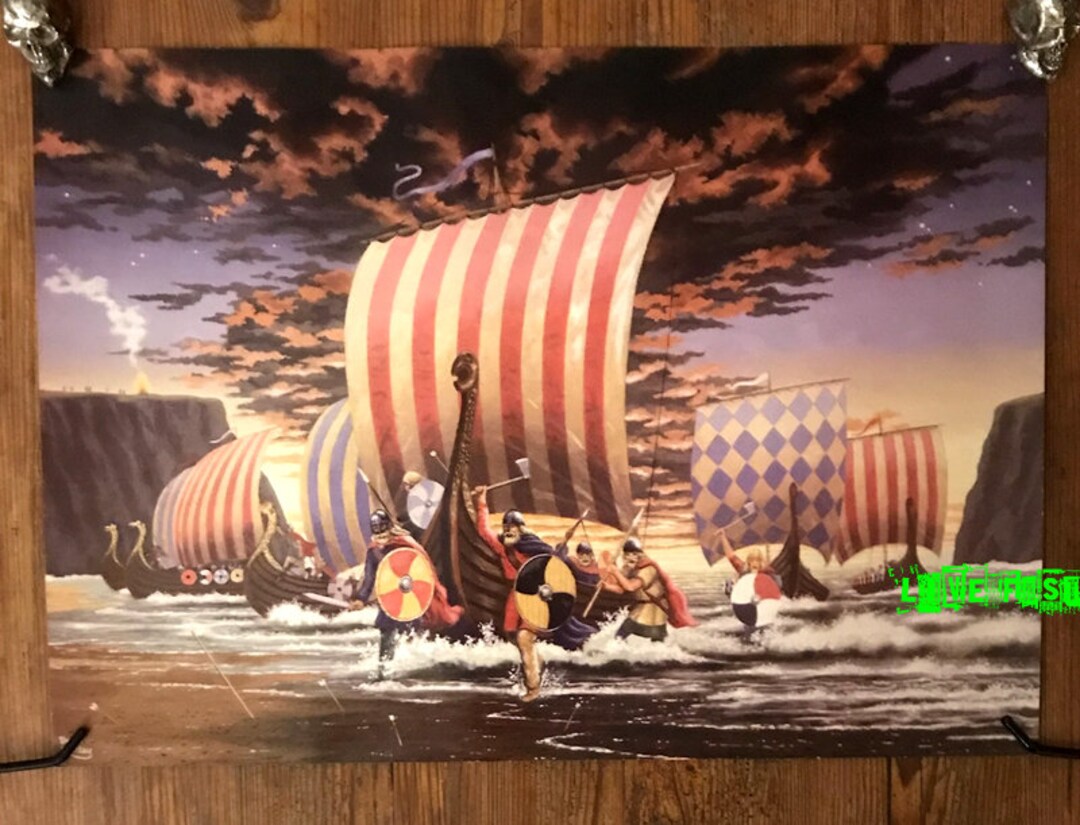 VIKING RAID PAINTING Art Print Poster Vintage Valhalla Asatru Nordic ...