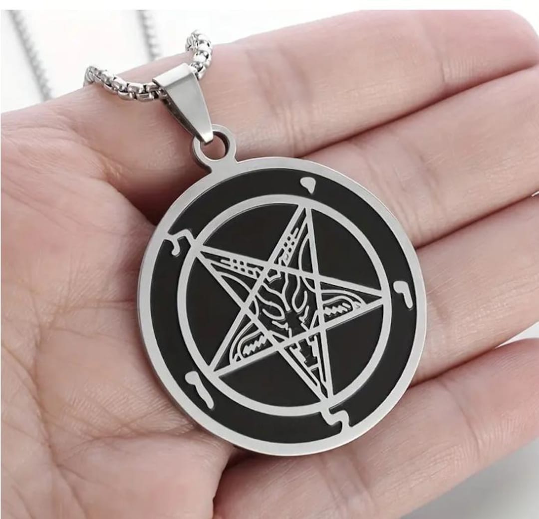 BAPHOMET PENTAGRAM NECKLACE Stainless Steel Satan 666 Black Metal Death ...