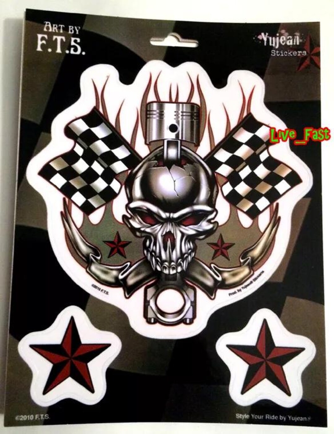 SKULL PISTON RACING Flags Sticker Set Motorcycle Biker Hot Rod Muscle ...