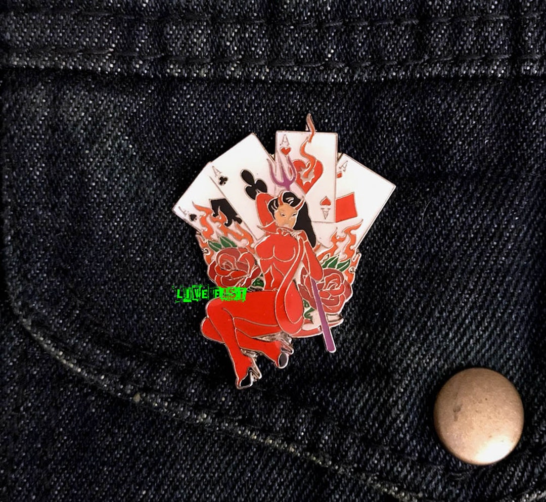 DEVIL GIRL Lapel Pin Biker Jacket Las Vegas Casino Gambler Rockabilly ...
