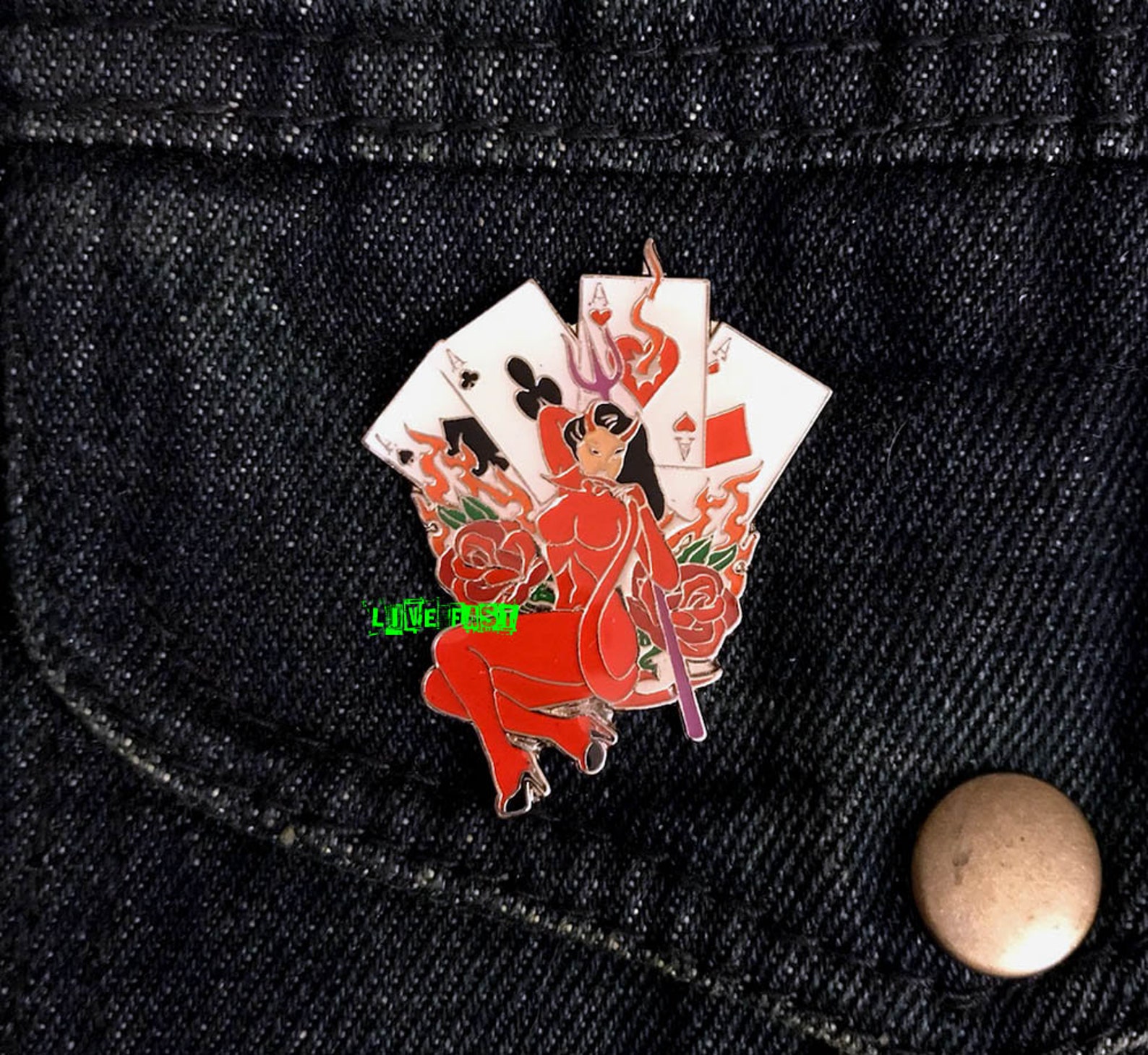 DEVIL GIRL Lapel Pin Biker Jacket Las Vegas Casino Gambler Rockabilly ...