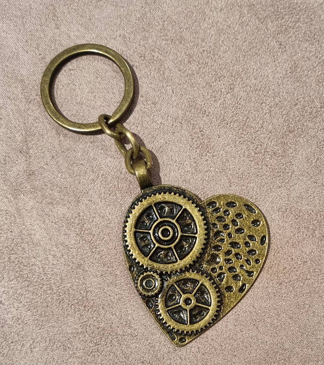 Bronze Steam Punk Style Heart Cogs Keyring - Etsy
