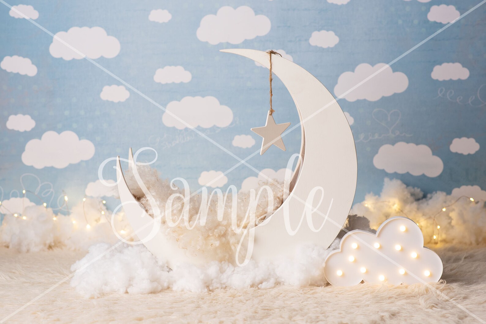 Beautiful Photography Backdrop, Moon Digital Backdrop With Clouds ...