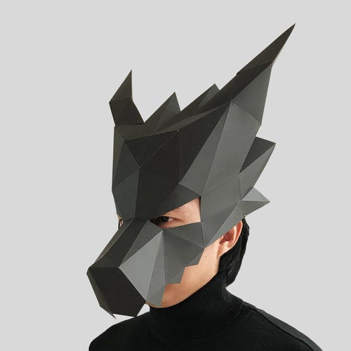 Black Dragon Half Mask Template Paper Mask Papercraft Mask - Etsy
