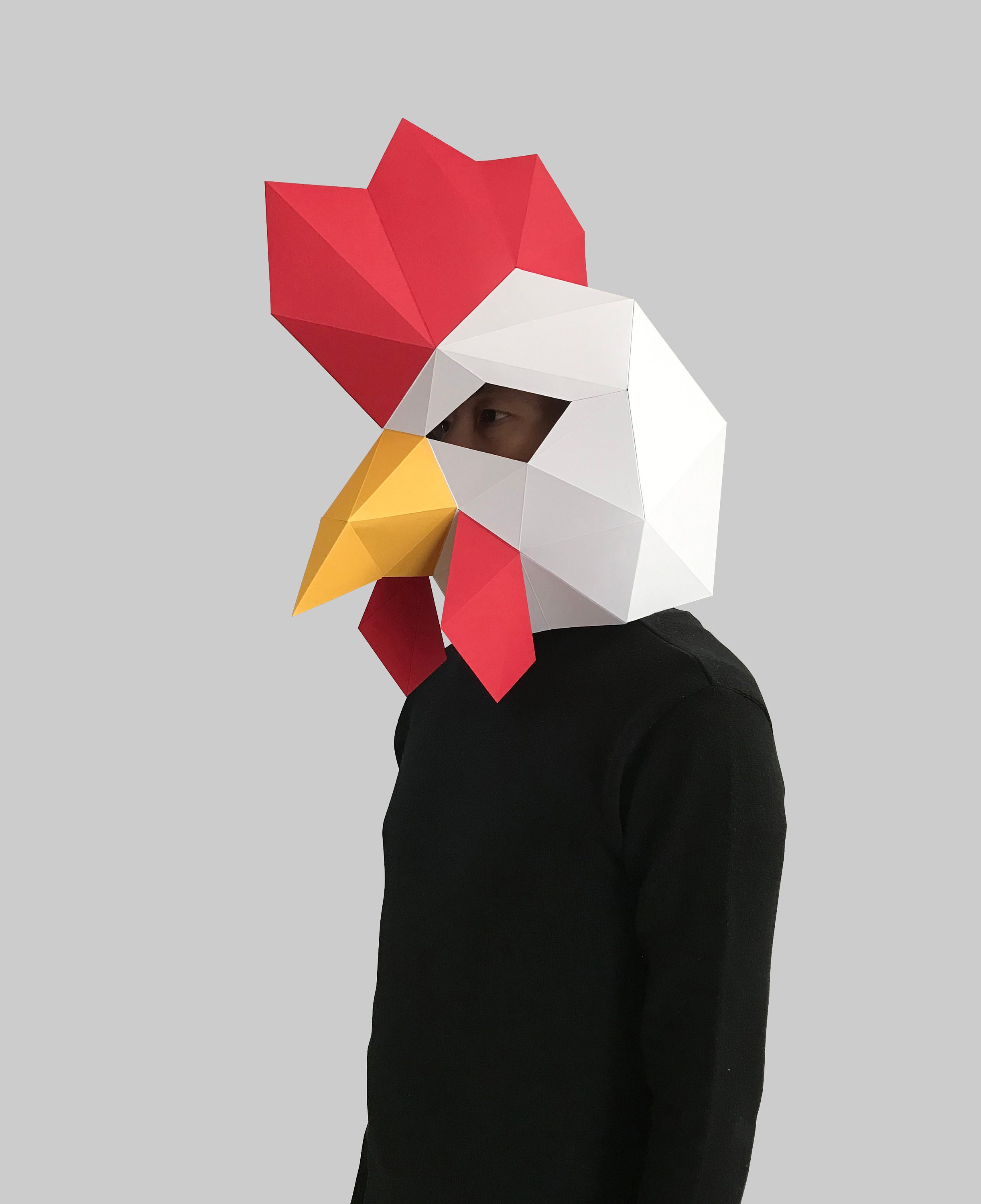 Rooster Mask Template Digital PDF - Low Poly Papercraft Animal Mask - Etsy