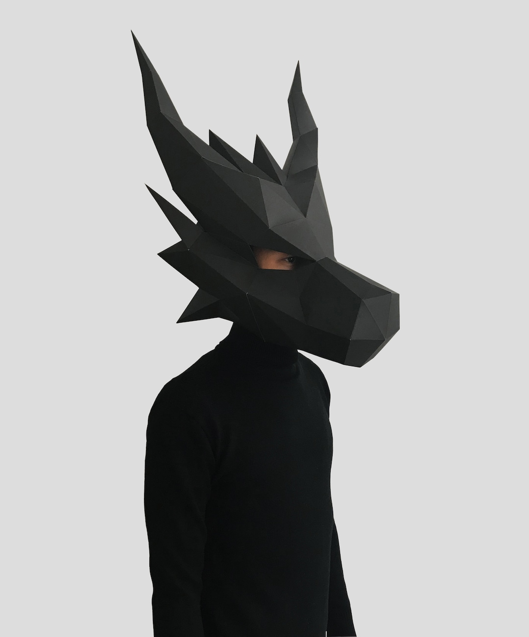 Black Dragon Mask Digital PDF - Low Poly Papercraft Animal Mask ...