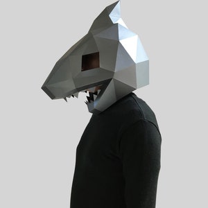 Shark Mask Template - Paper Mask, Papercraft Mask, Masks, 3d Mask, Low ...