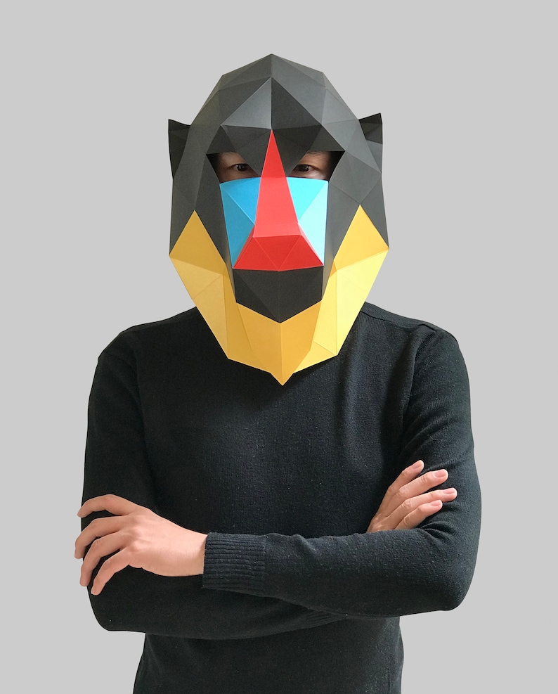 Mandrill Monkey Mask Digital PDF - Low Poly Papercraft Animal Mask ...