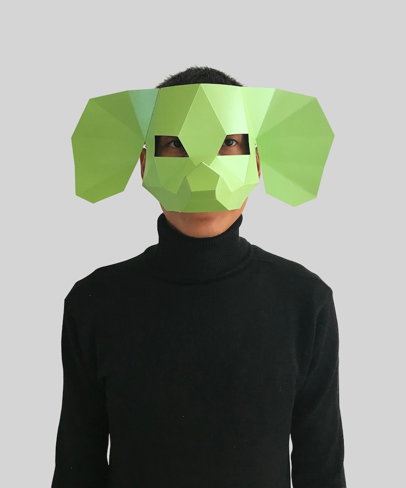 Green Elephant Mask Template Paper Mask Papercraft Mask - Etsy