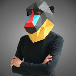 Mandrill Monkey Mask Digital PDF - Low Poly Papercraft Animal Mask ...